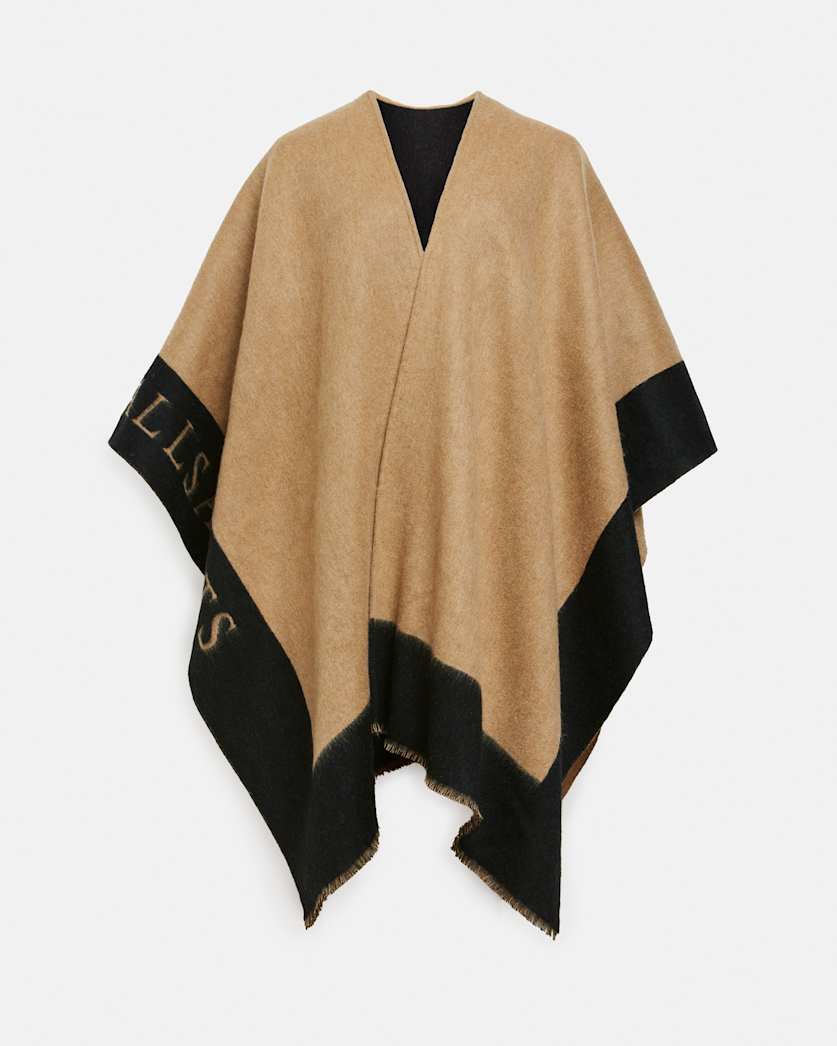 Saints Border Logo Wool Ruana Scarf CAMEL/BLACK | ALLSAINTS